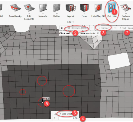 在Hypermesh中如何在无几何的2D网格上批量开孔及创建washer